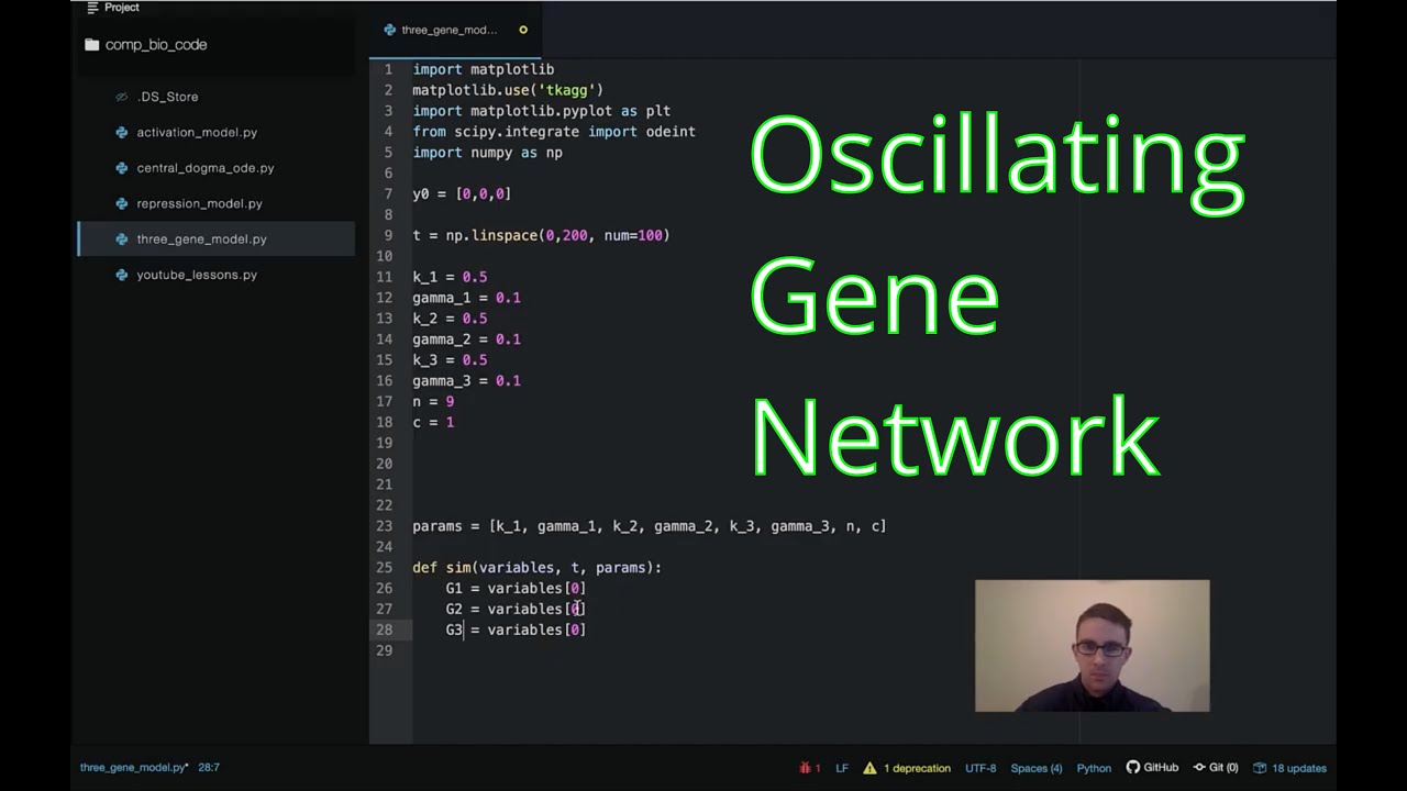 Lesson 8: Python Code for Oscillating Gene Network - YouTube