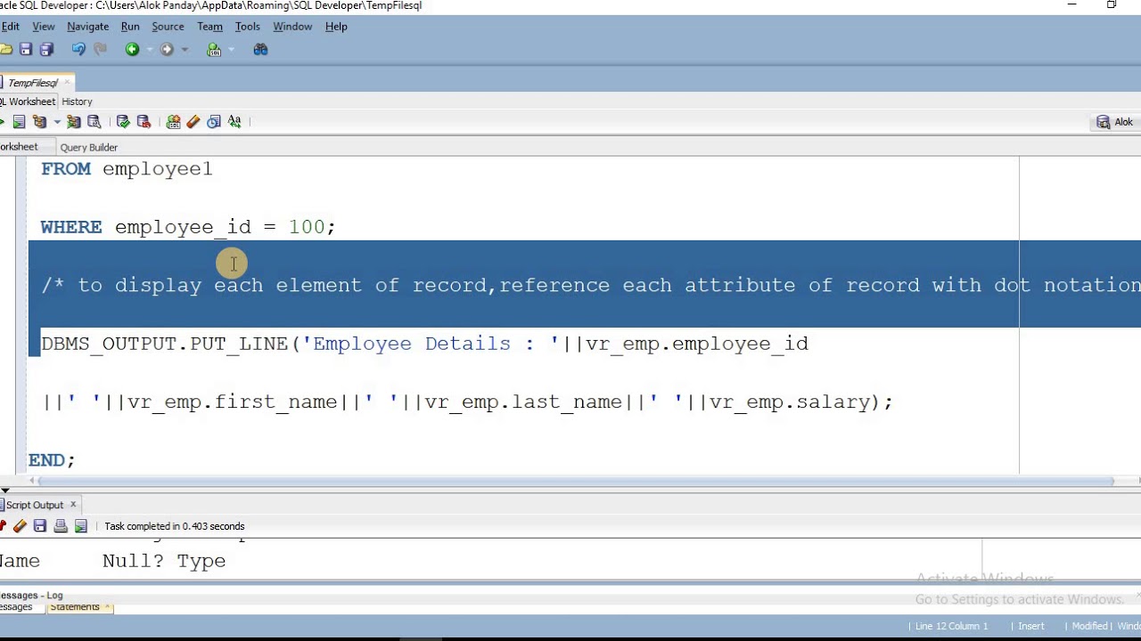 Lec 15 Record Type Rowtype In Pl Sql In Hindi Youtube