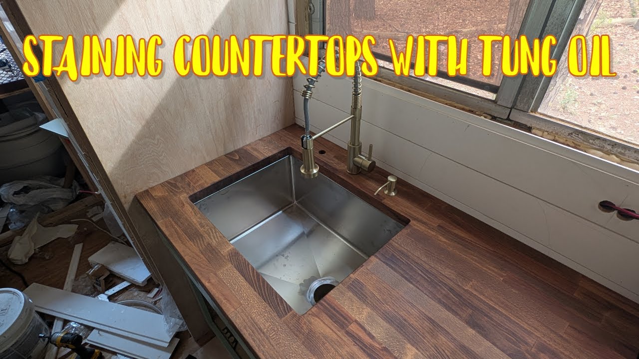 How To Stain Butcher Block Countertops With Dark Tung Oil (Skoolie ...