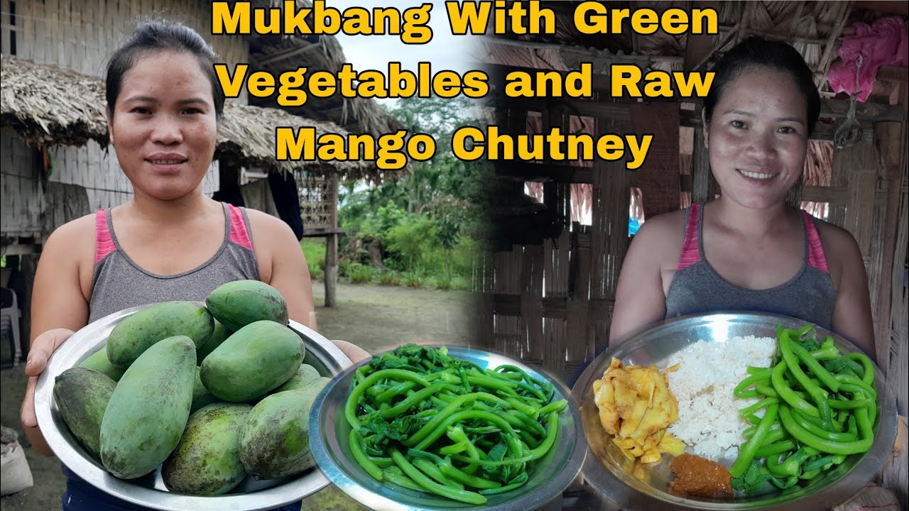 Eating Raw Mango Chutney And Pumpkin Leafs || Cooking And Eating ...