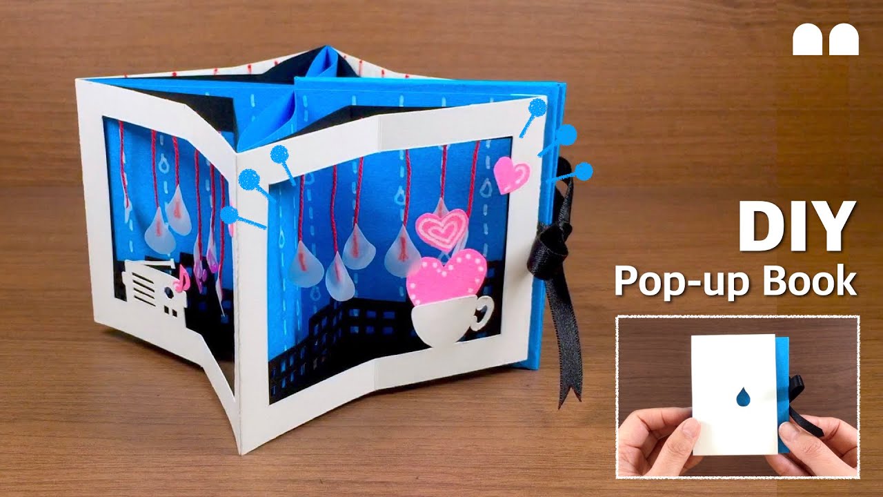 [Pop-up#45] 비 오는 날엔 커피 한잔~ (미니북 만들기) | Making a Mini Pop-up Book(Rainy ...