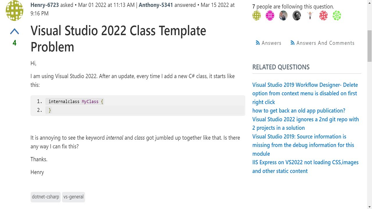 Visual Studio 2022 Class Template Problem | internal class| public ...