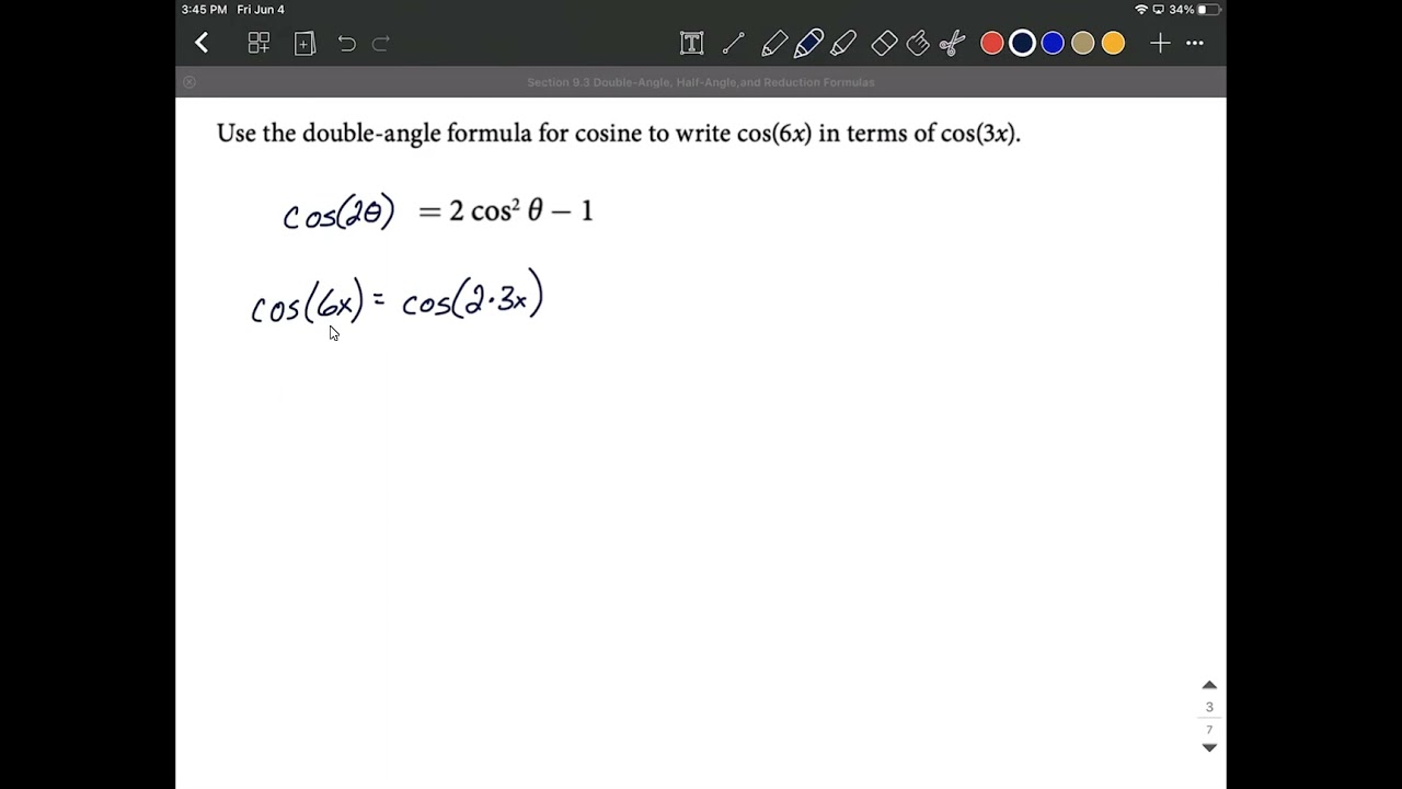Double-Angle Formula rewrite cos(6x) in terms of cos(3x) - YouTube