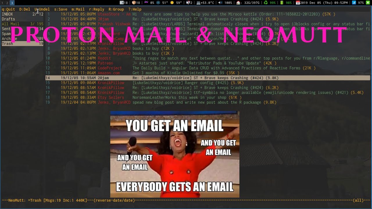 Neomutt with Protonmail on Arch Linux - LARBS - Thinkpad x220 - YouTube