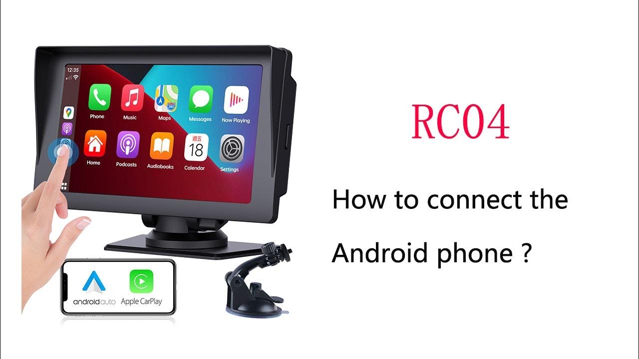 RC04 7 inch Portable Wireless CarPlay Screen - How to connect an Android phone - YouTube