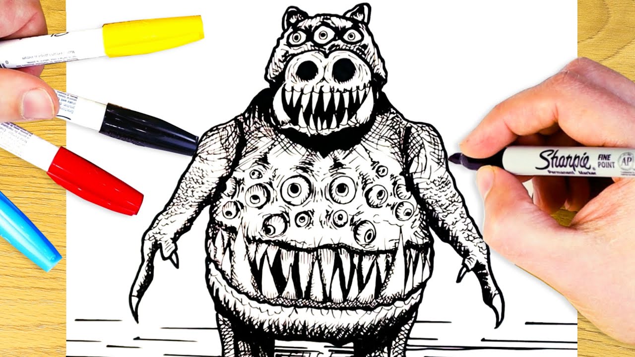 How to draw monster Chef Pigster.EXE in Trevor Henderson style - YouTube