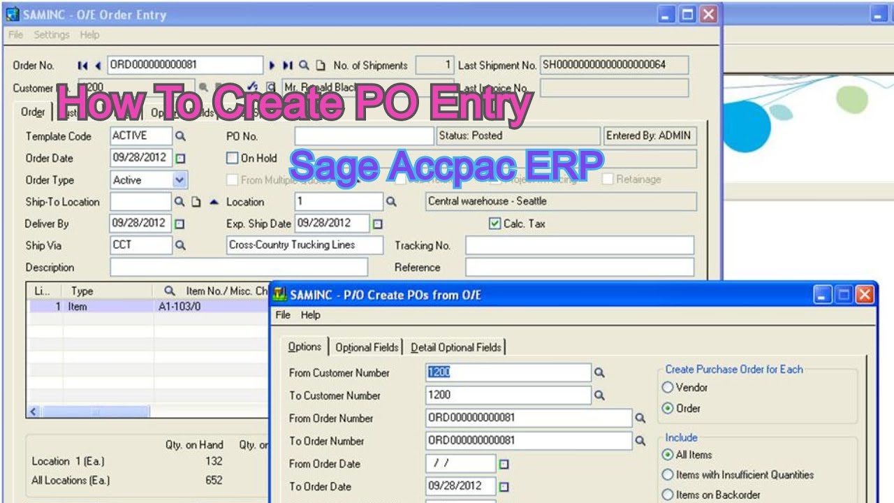 How to create purchase order with Sage Accpac ERP software#acct - YouTube