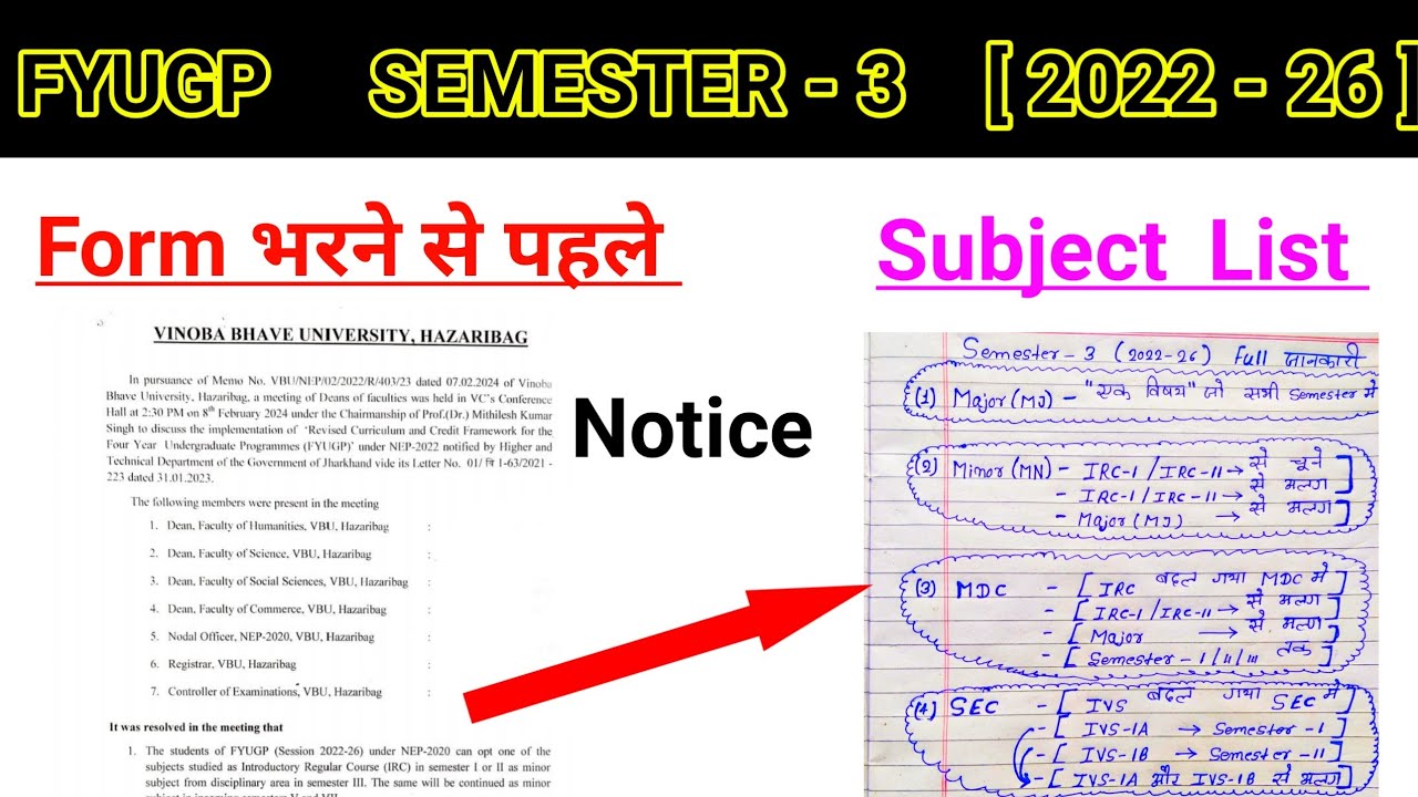 Semester 3 ( 2022 - 26 ) Exam form subject selection l vbu sem 3 examination form fill up bc ...