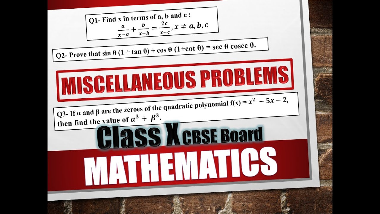 Class X Mathematics important miscellaneous problems- CBSE Board - YouTube
