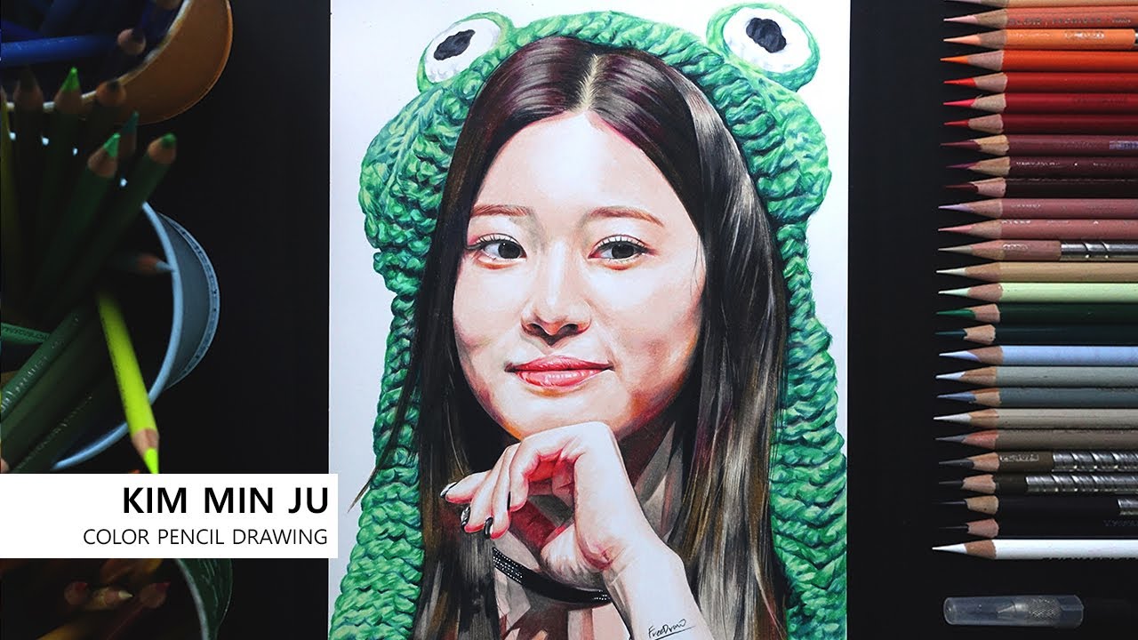 IZ*ONE KIM MINJU (아이즈원 김민주) colored pencil drawing - 자유그림 - YouTube