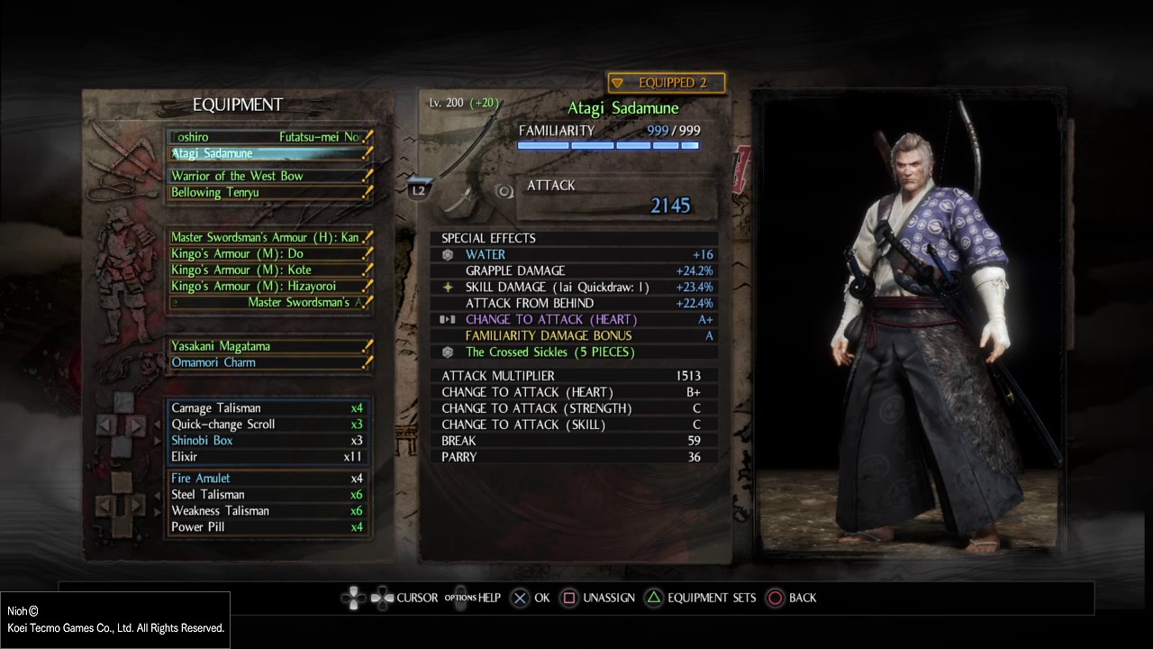 Nioh- my Sword Master build (feat lvl 210 bow) - YouTube