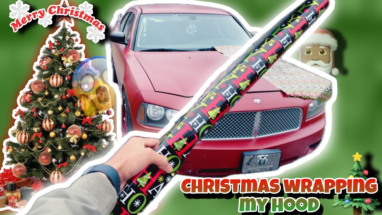 Christmas Wrapping My Dodge Charger's Hood - YouTube
