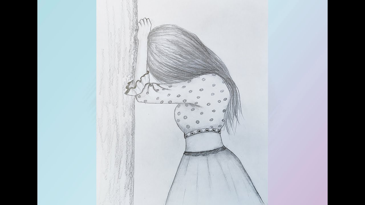 cute girl drawing || pencil sketch || step by step || sad mind drawing ...