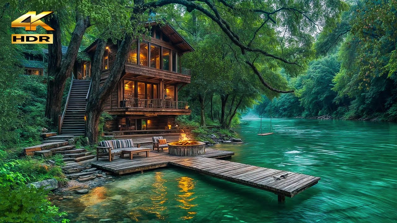 Could This Be the Most Relaxing 4K HDR Forest Cabin by the River? 🌿🔥 ...