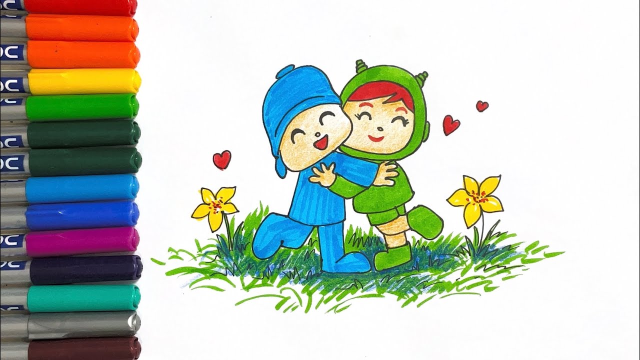 How to draw Pocoyo and Nina / Pocoyo and Nina Drawing and Coloring for ...