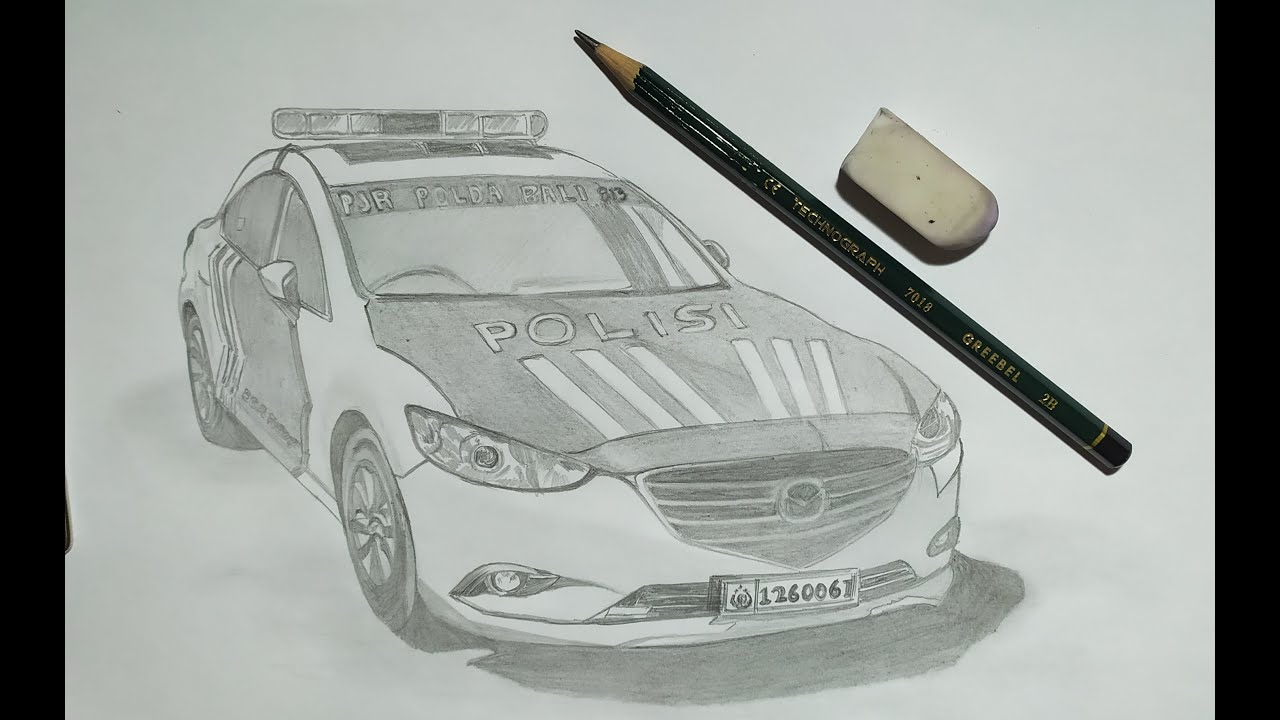 Cara mudah menggambar mobil POLISI - YouTube