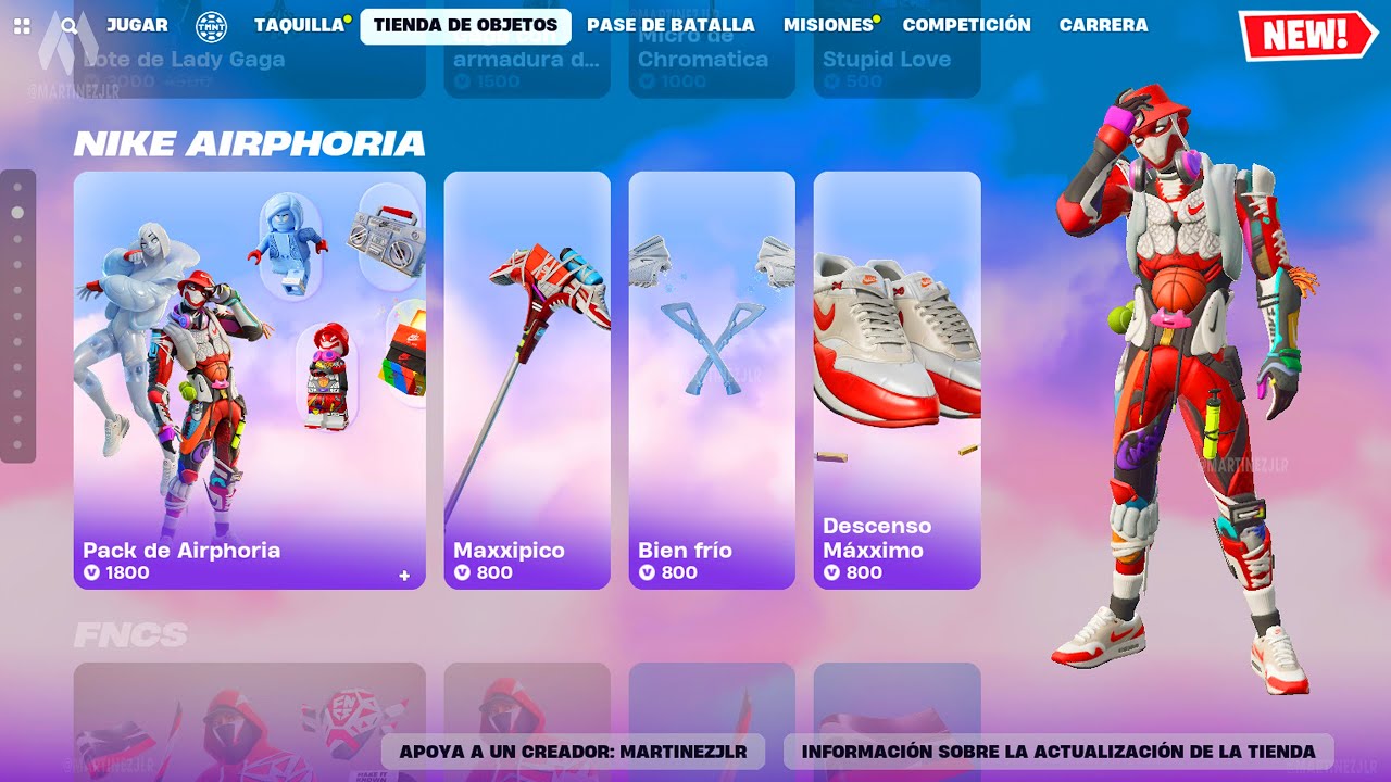 VUELVE Skins NIKE AIRPHORIA, Skin LADY GAGA, Skins FNCS, Tortugas Ninja ...