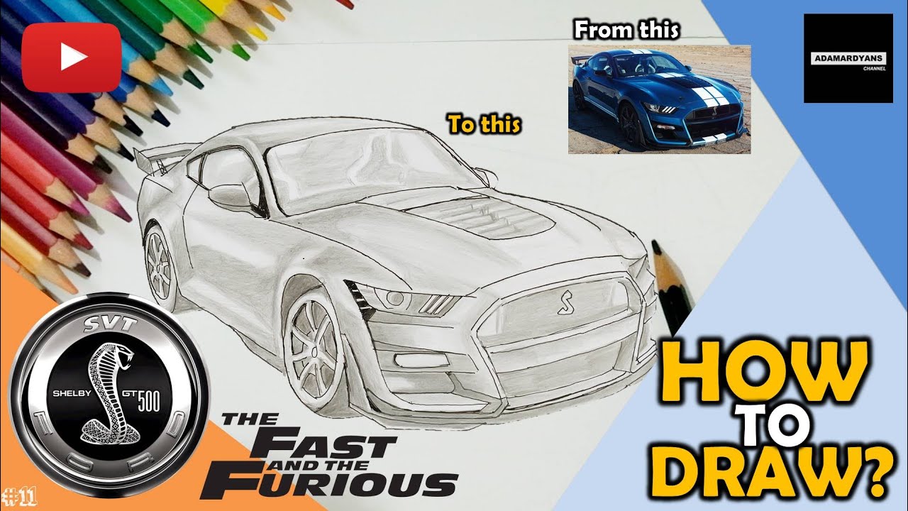 HOW TO DRAW FORD GT500 | MUSTANG GT 2020 | PENCIL SKETCH #11 - YouTube