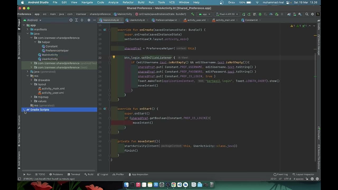 MENGGUNAKAN SHARED PREFERENCE UNTUK LOGIN DAN LOGOUT || KOTLIN - YouTube
