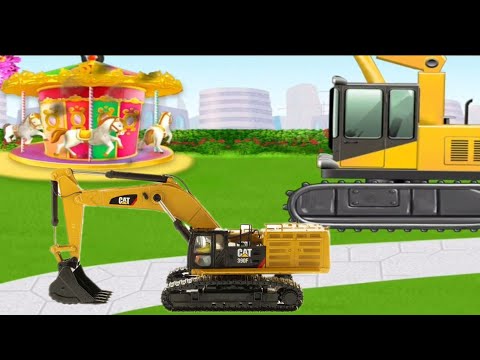 Construction Vehicles & Trucks | Playground Build Part 3 | Cartoon For Kids