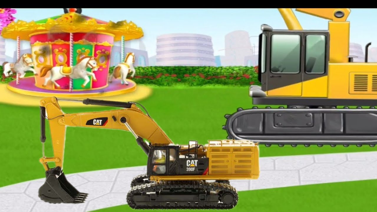 Construction Vehicles & Trucks | Playground Build Part 3 | Cartoon For ...