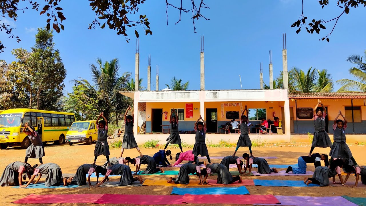 Yoga practice for cultural activities at SKI School Akkihebbal hobli K ...