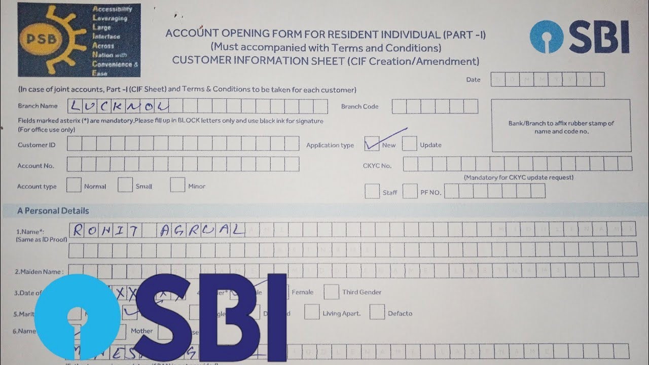 SBI Account Opening Form Filling Sample 2026 ? - YouTube