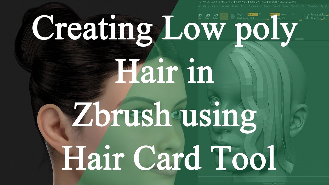 Creating Low poly Hair in Zbrush using Hair Card Tool - YouTube