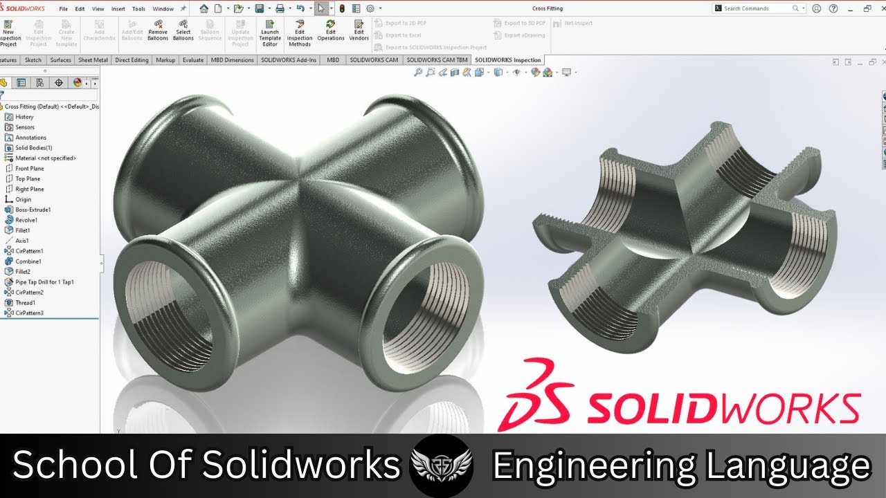 Cross fitting solidworks - YouTube