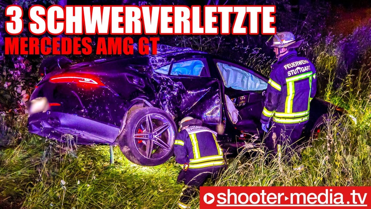 🚒 🚑 3 Schwerverletzte - Crash im Mercedes AMG GT 🚑 🚒 | 4 Rettungswagen ...
