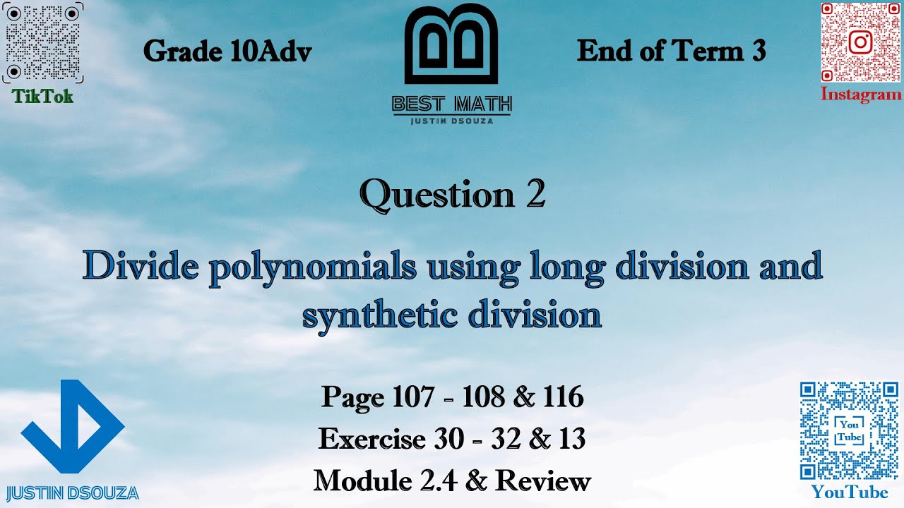 Divide polynomials using long division and synthetic division | Q2 P1 ...