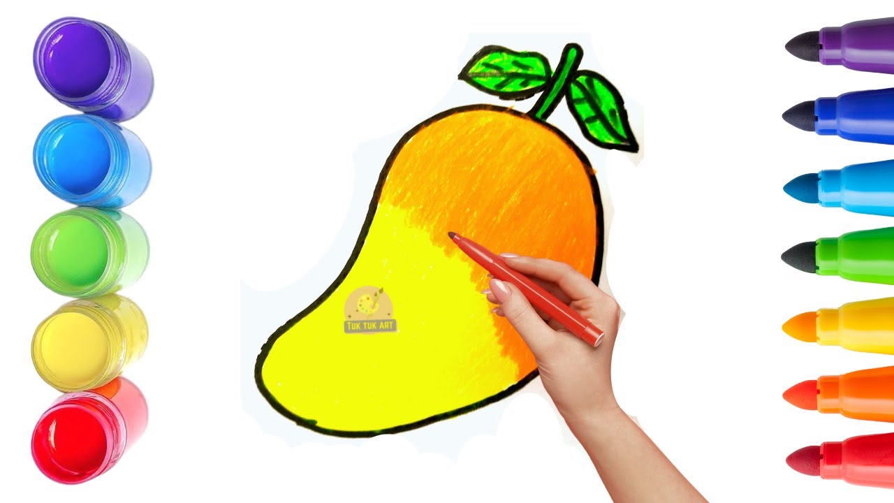 How to draw cute mango for kids and toddlers 🥭🌈🎨 - YouTube