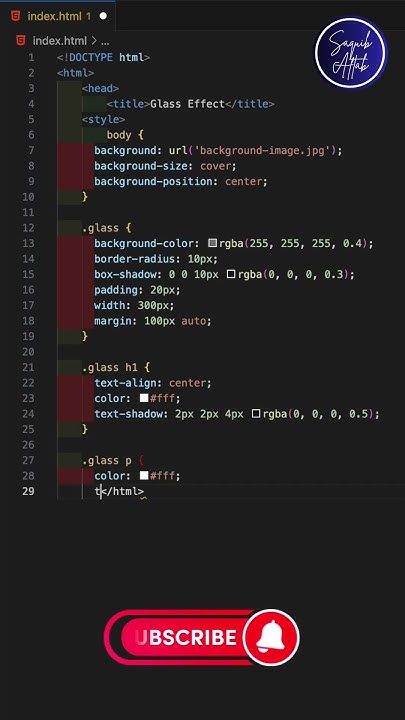 Glass Effect Css Html Css Codingshorts Coding Programming Youtube