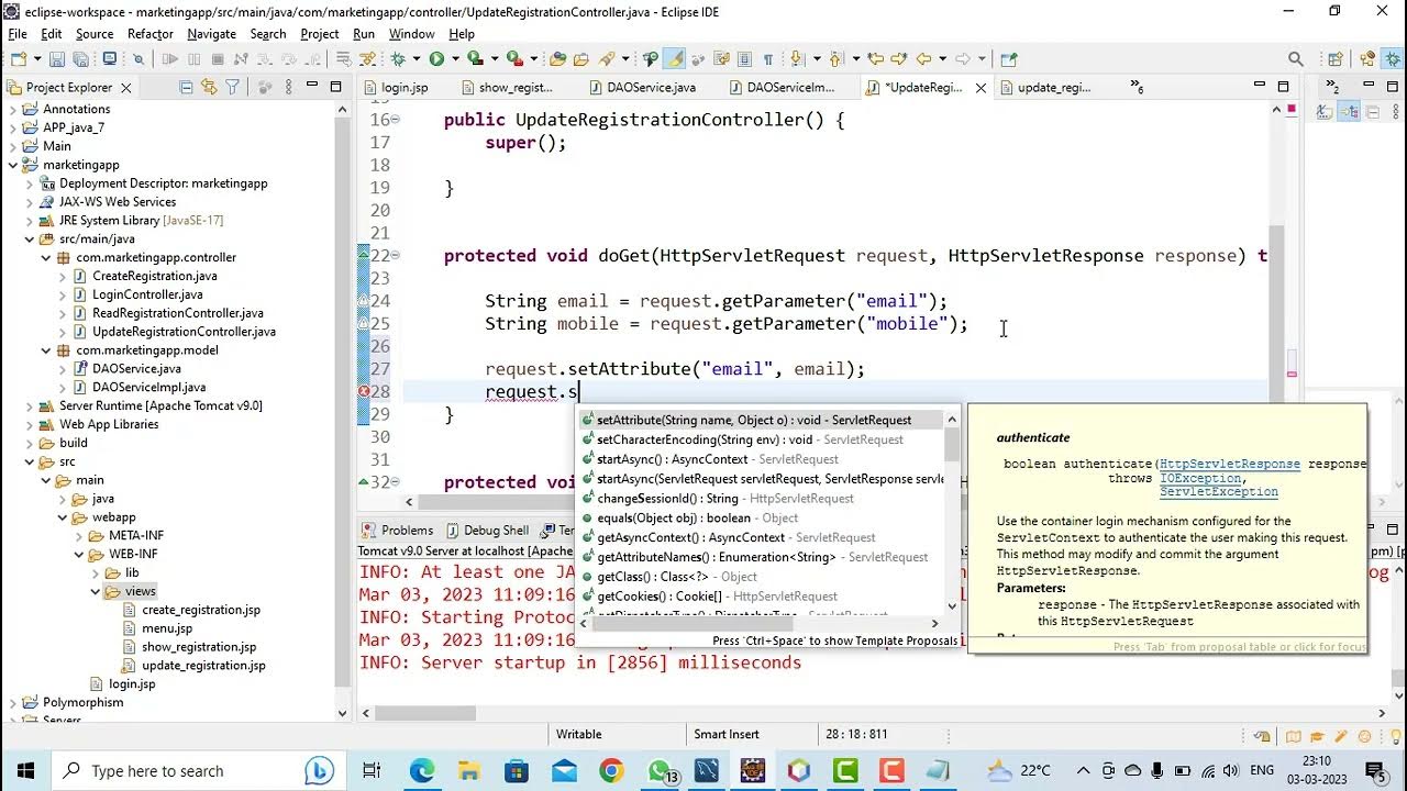 Update Registration Servlet JSP Mini Project Part 5 - YouTube