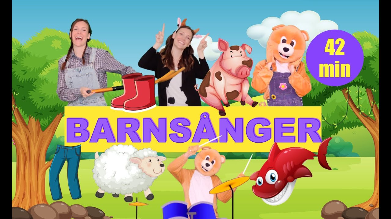 Barnsånger på svenska 42 min | Barnlåtar | Huvud axlar knä och tå | Per ...