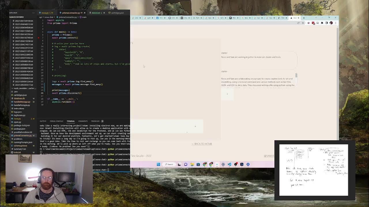 NOVA - developing interface for Chat GPT, working on database connections - pt.2 - YouTube