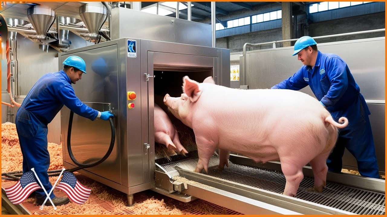 Pig farming and processing process in modern factory, farm raising ...