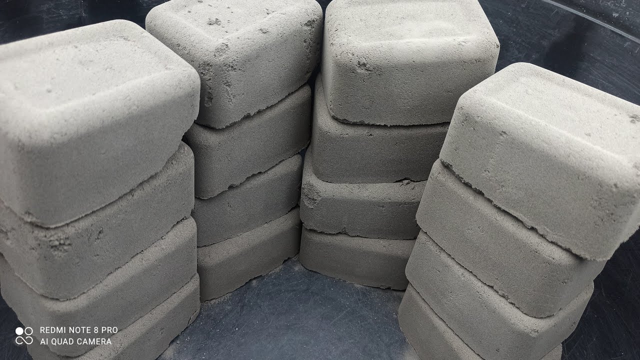 pure cement crumbling dry and water and mixing - YouTube