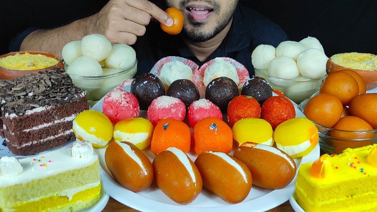 EATING SWEETS/DESSERTS | RASGULLA, GULAB JAMUN, CREAM JAMUN, LADDU, LAL ...
