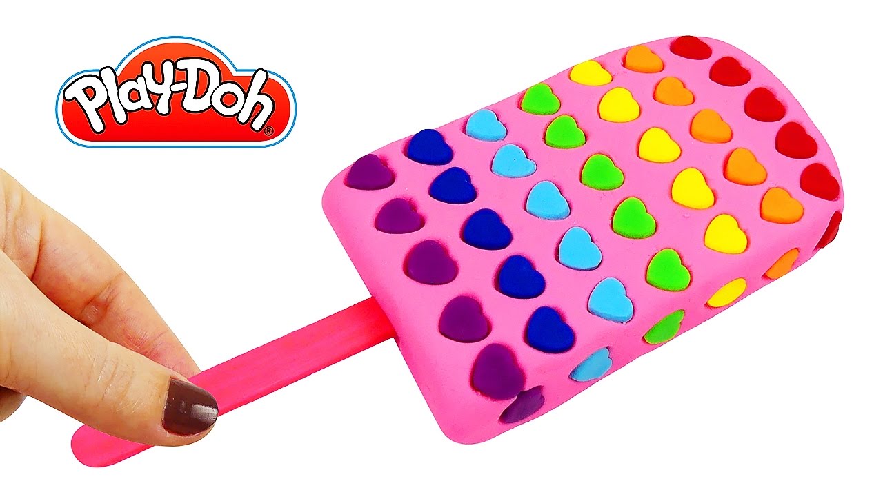 DIY Making Play-Doh Ice Cream Popsicle with Rainbow Hearts - YouTube