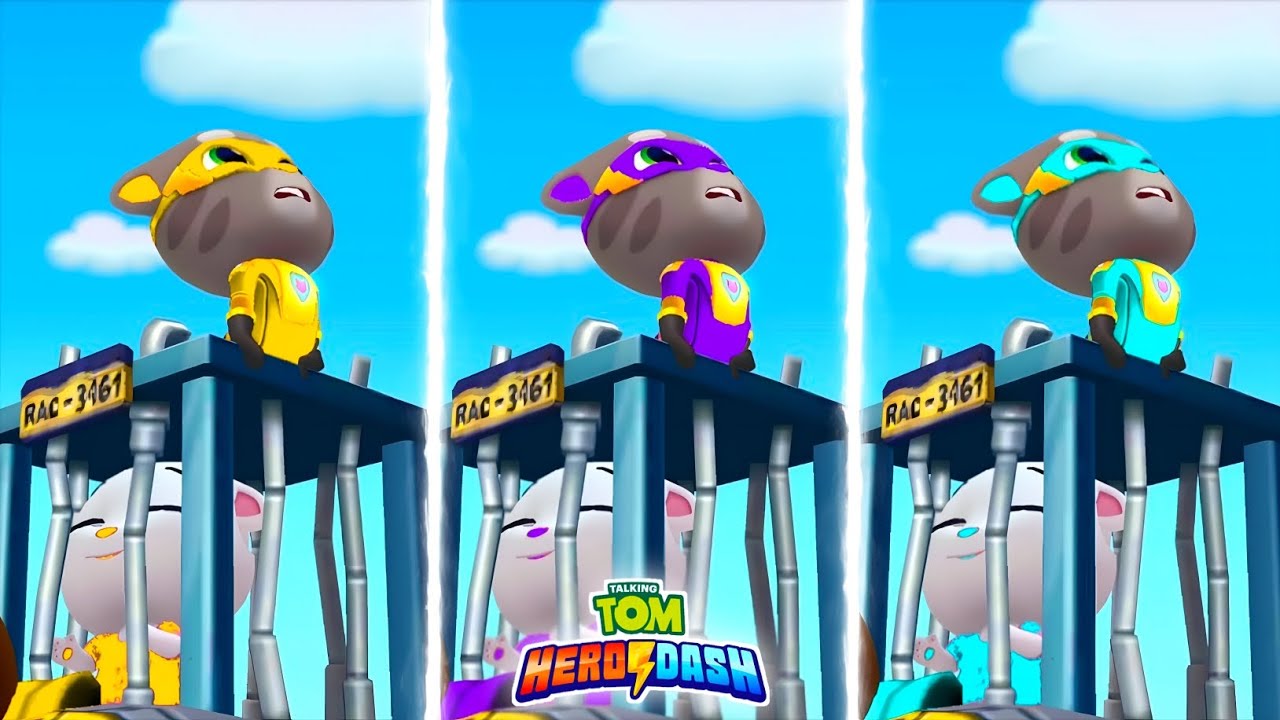 Talking Tom Hero Dash - Yellow Tom, Purple Tom, Cyan Tom, Fight The ...