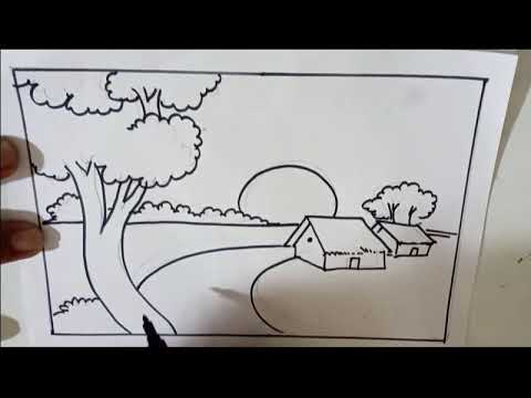 Scenery Line Drawing with black sketch pen - YouTube