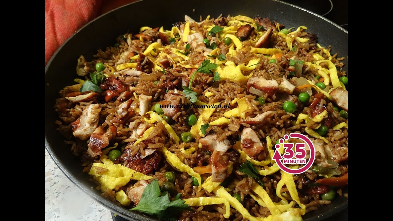 Surinaamse nasi met vers geroosterde kip uit de oven - YouTube