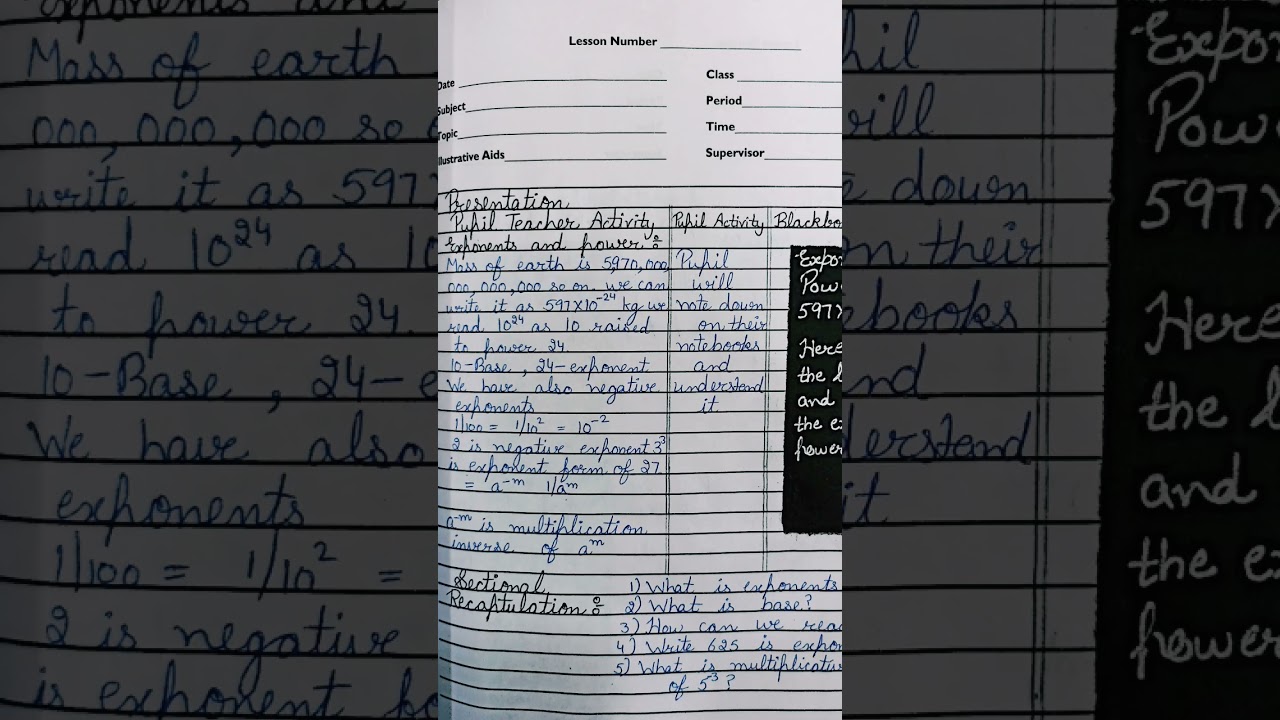 B.Ed Lesson Plan||Exponents And Powers||Mathematics||#education # ...