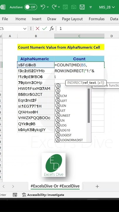 Count Numeric Value from AlphaNumeric Cell #ExcelsDive - YouTube