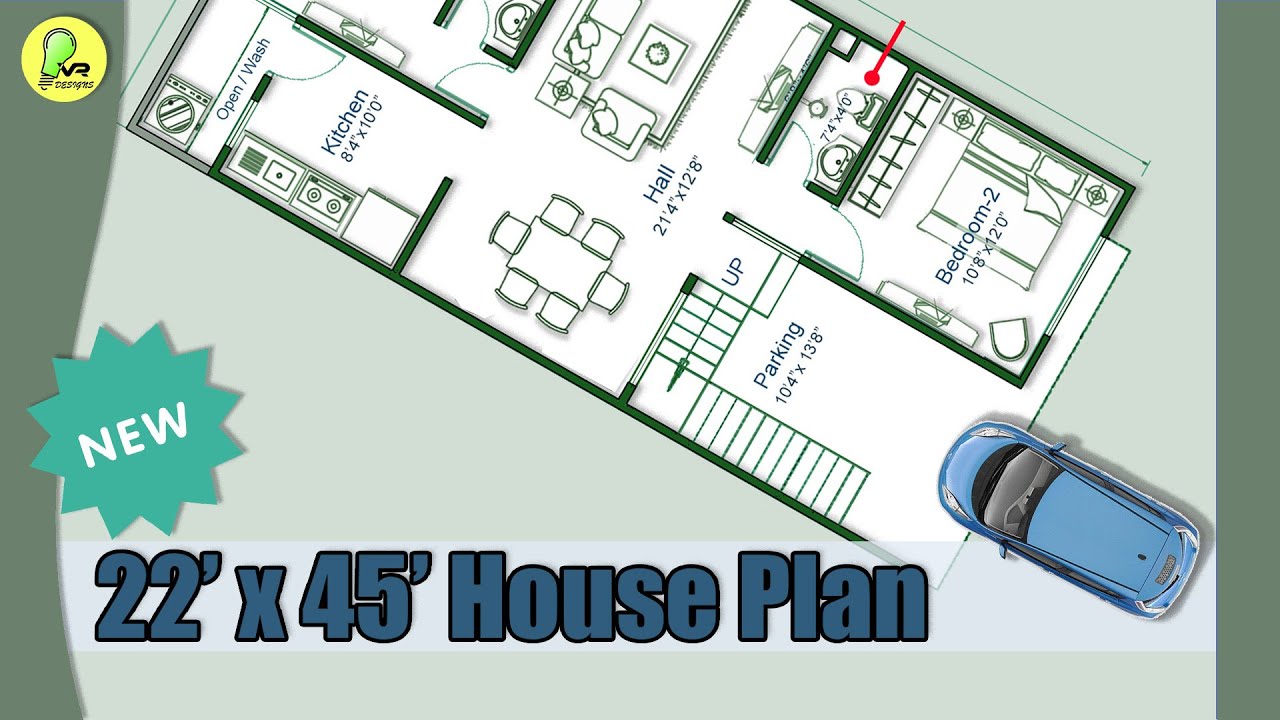 22x45 House Plan, 2 BHK with Car Parking, 22 by 45 Home Plan, 22*45 ...