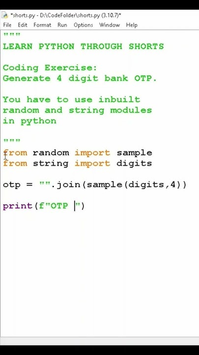 How To Generate Number Otp In Python Shorts Python Coding Pythontricks Pythonfullcourse