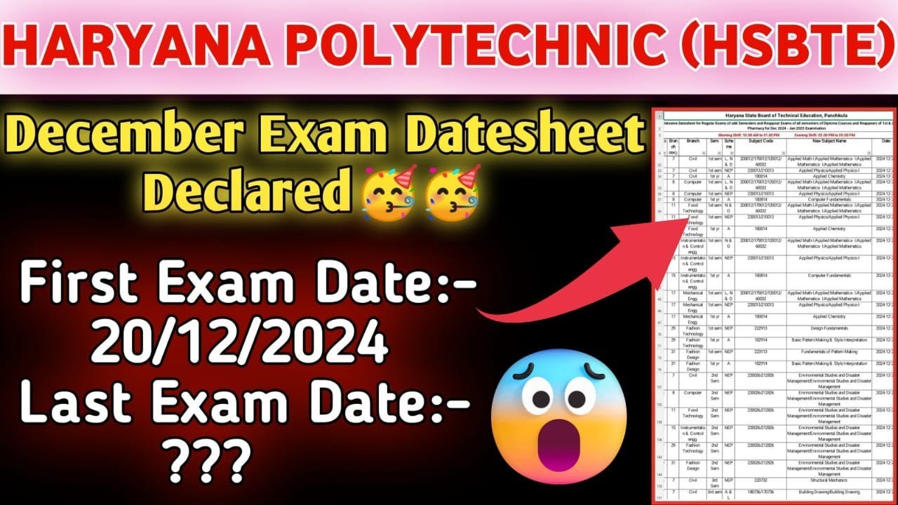 Hsbte Semester Exam Datesheet Declared// Hsbte December 2024 Exam ...