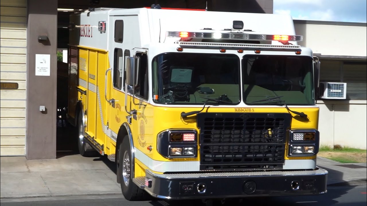 Honolulu Fire Dept. Rescue 1 Responding - YouTube