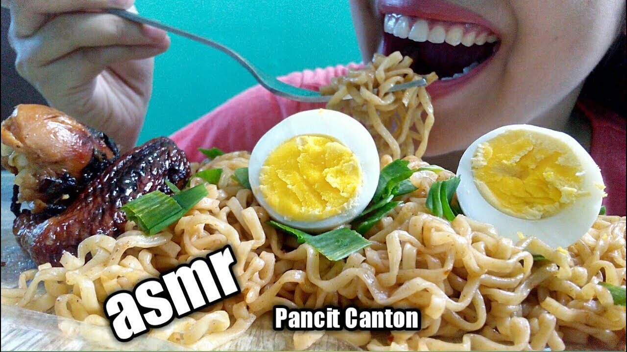 Spicy Pancit Canton with Egg and Roasted Chicken|MUKBANG - YouTube